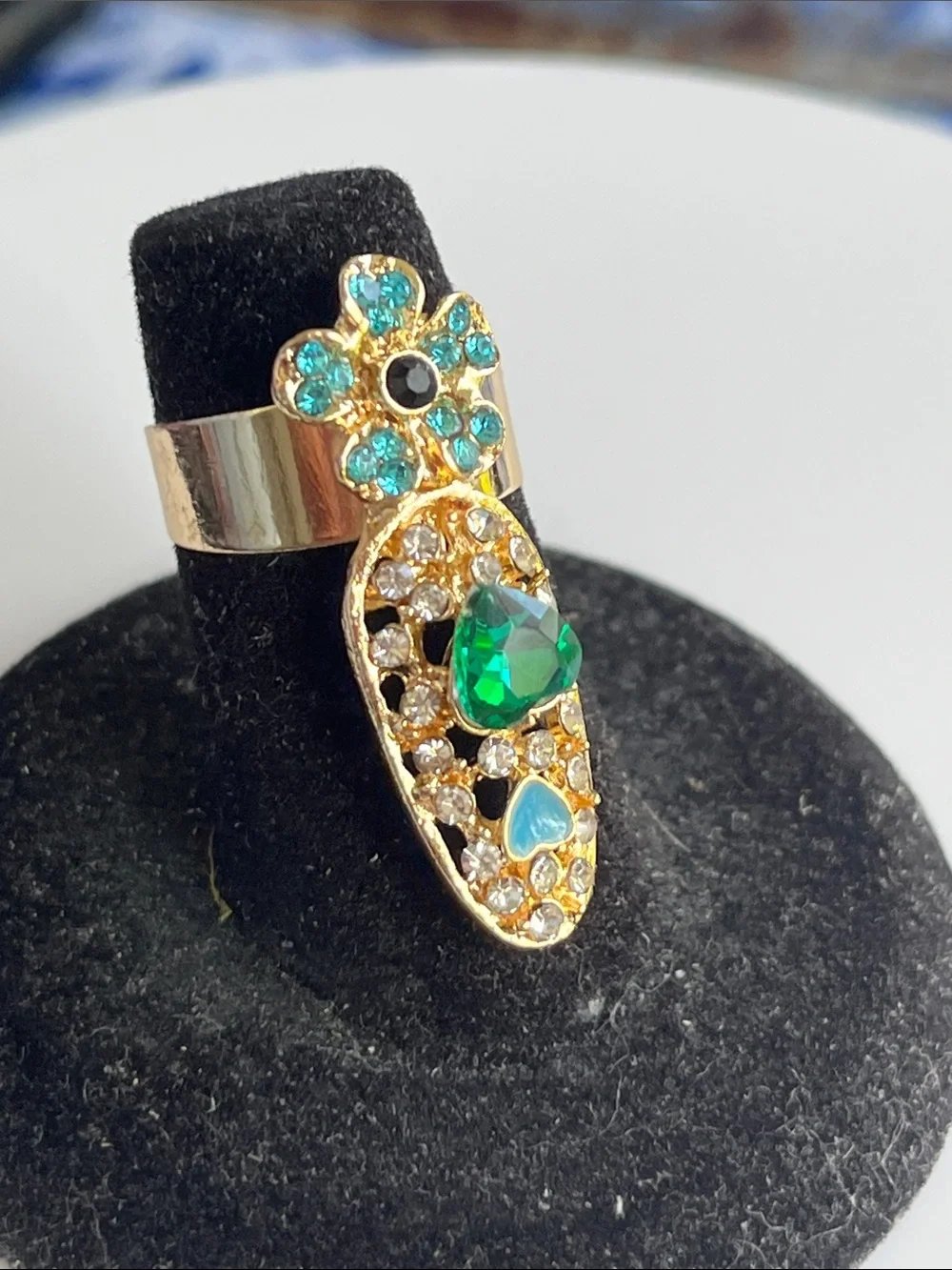Jewelry | Goldtone Green And Teal Multigem Stone Fingernail Ring ...